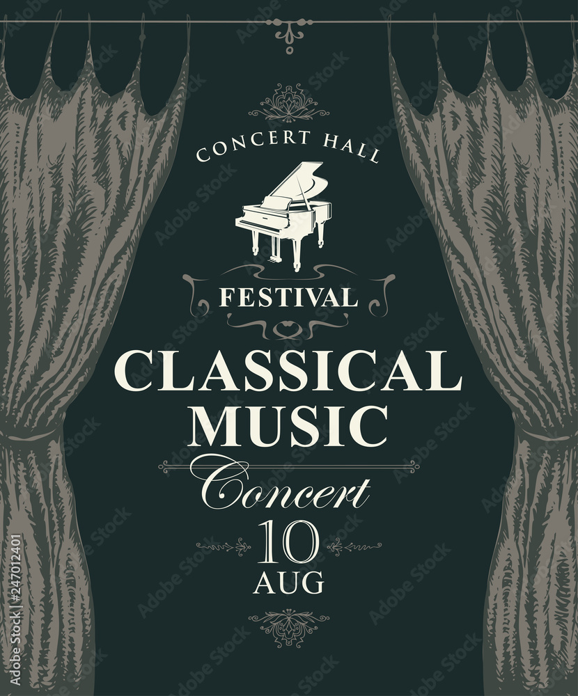 Vector poster for a concert or festival of classical music in vintage ...
