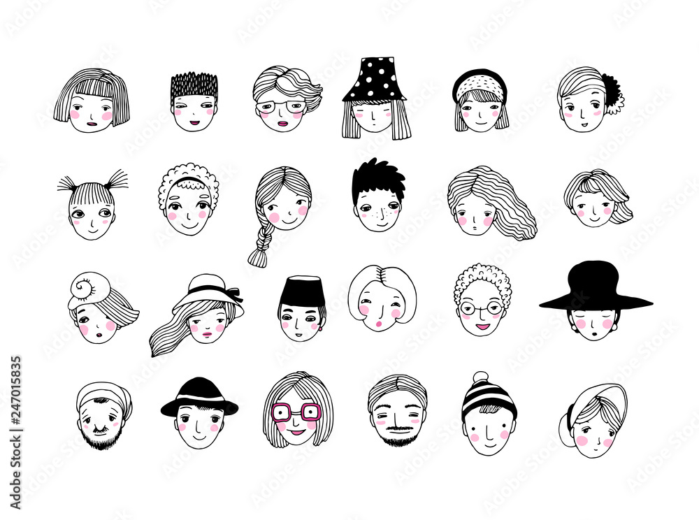 Pattern with graphical faces. Vector illustration. Set of people icons ...