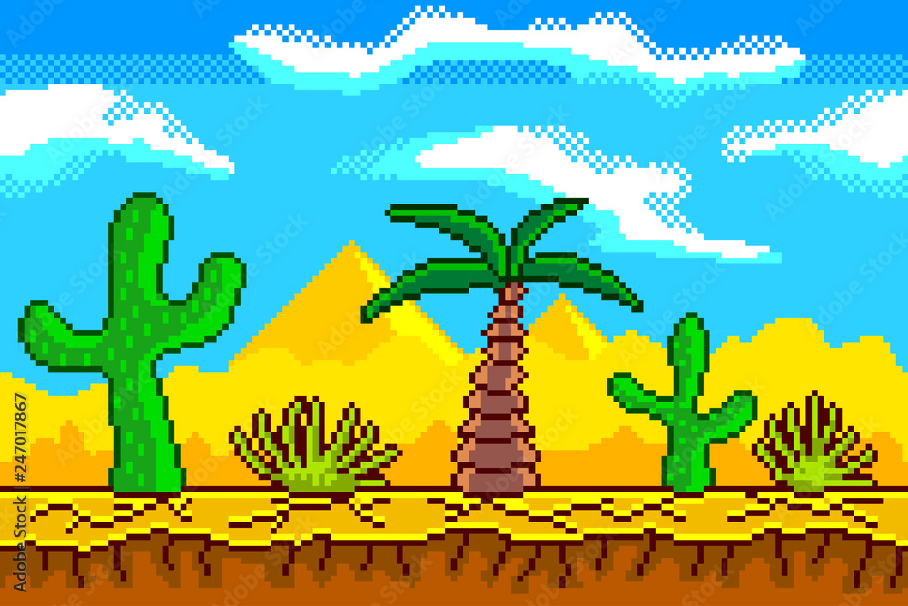 Pixel art desert background detailed vector illustration Stock Vector ...
