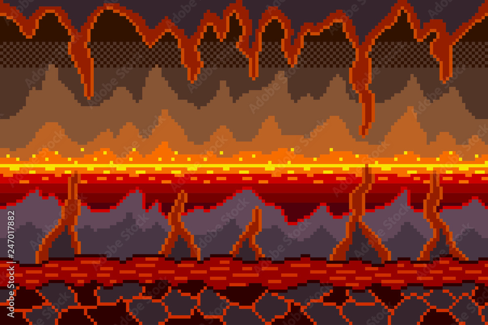 Pixel art hell background detailed vector illustration Stock Vector ...