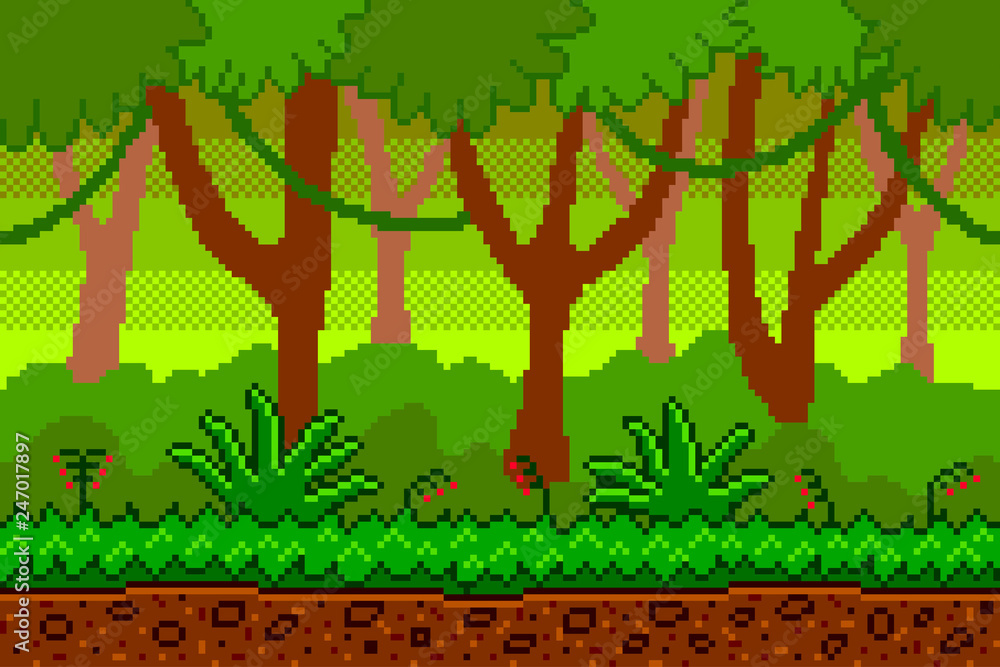 Pixel art jungle background detailed vector illustration Stock Vector ...