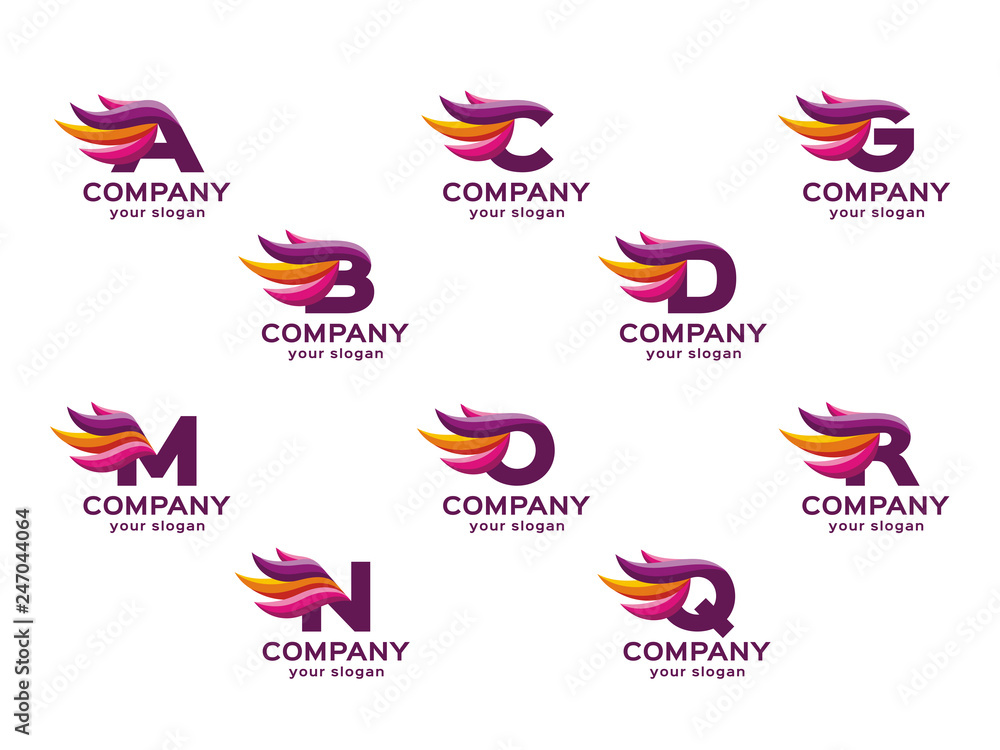 The letter logo. There are 10 letters in the set (A, B, C, D, G, M, N ...