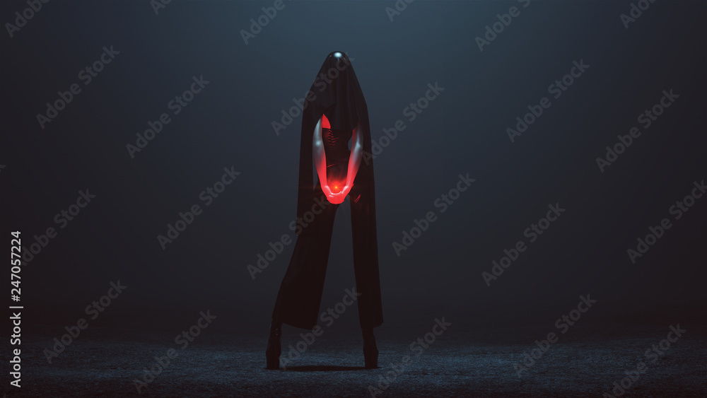 Futuristic Demon Assassin in a Corset and Pant Suit with a Veil and a ...