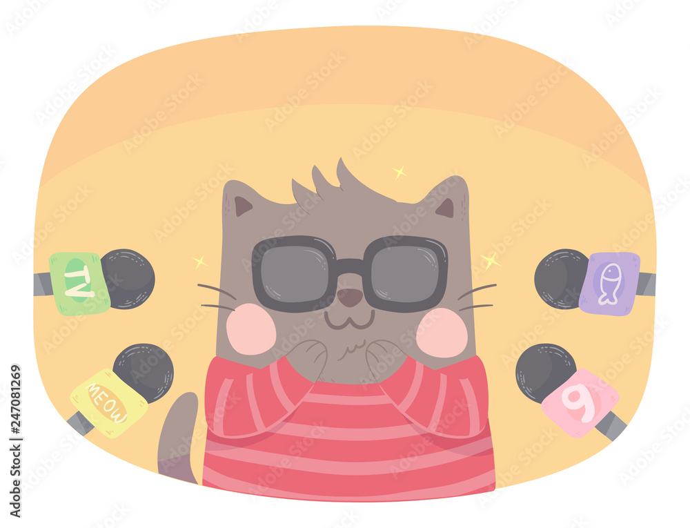 Cat Fame Interview Illustration Stock Vector | Adobe Stock