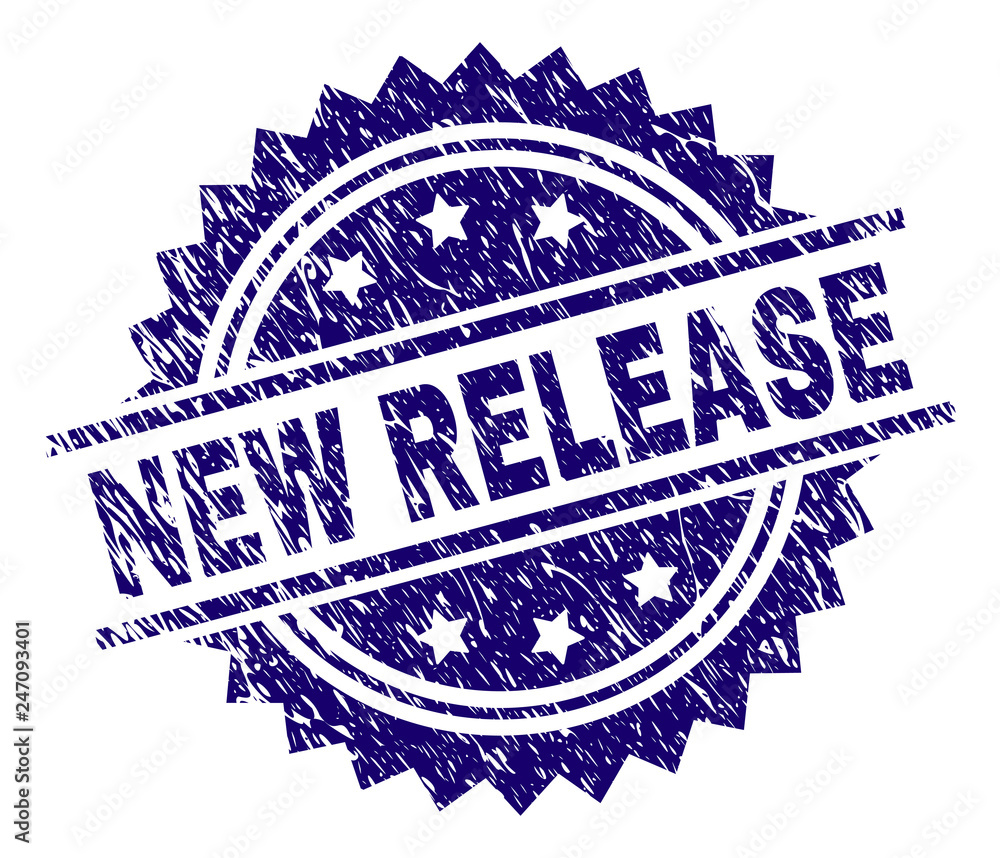 NEW RELEASE stamp seal watermark with distress style. Blue vector ...