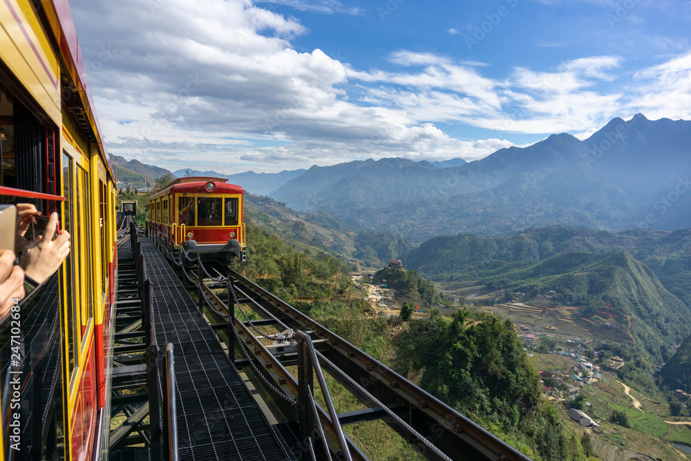 Tourist mountain tram, the transporation to Fansipan cable car station ...