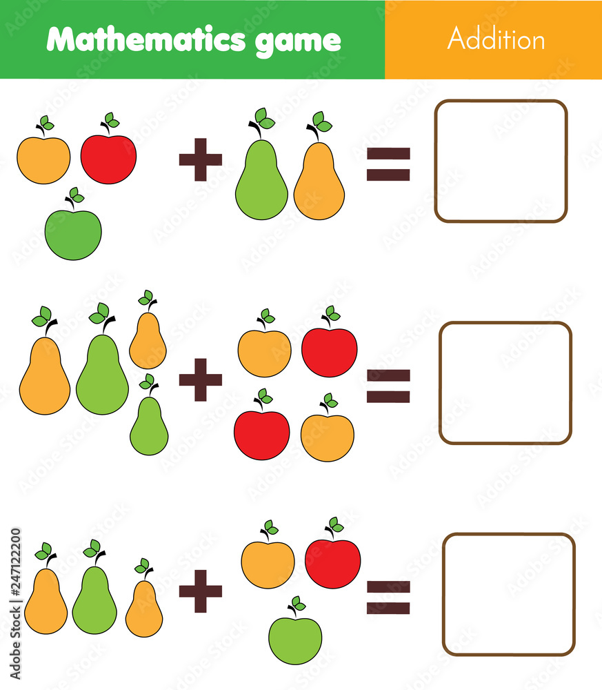 Math educational game for children. Counting equations. Addition ...