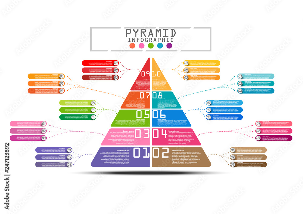 Business data visualization. Pyramid chart and abstract elements of ...