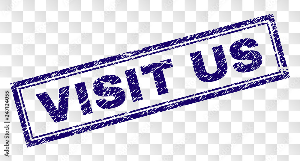 VISIT US stamp seal print with grunge style and double framed rectangle ...