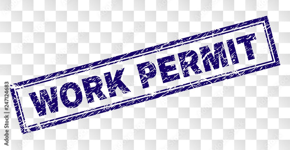 WORK PERMIT stamp seal watermark with rubber print style and double ...