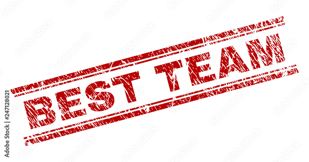 BEST TEAM seal print with grunge texture. Red vector rubber print of ...