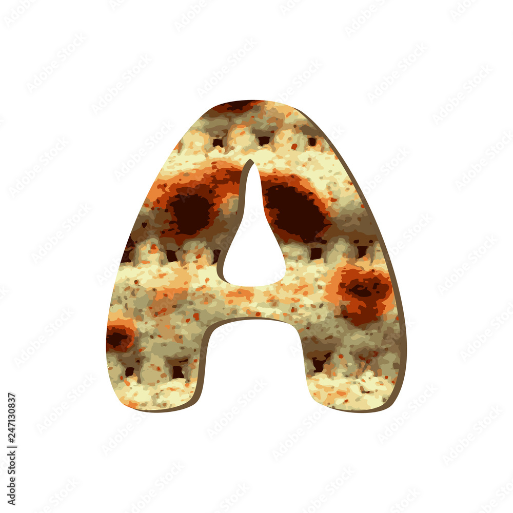 Rounded capital English letter A with matza texture. Font for Passover ...