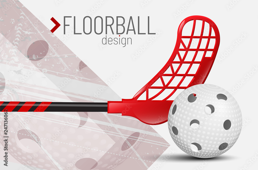 Floorball design card with ball and stick Stock Vector | Adobe Stock