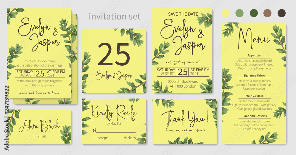 Wedding Invitation Yellow Green Background
