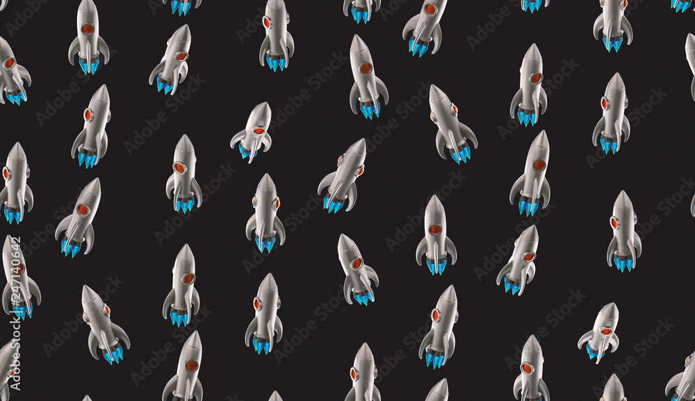 Seamless render retro space rocket on gray background Cosmic sci-fi ...