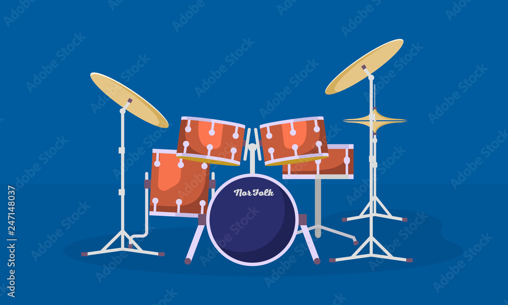 Concert drums kit banner. Flat illustration of concert drums kit vector ...