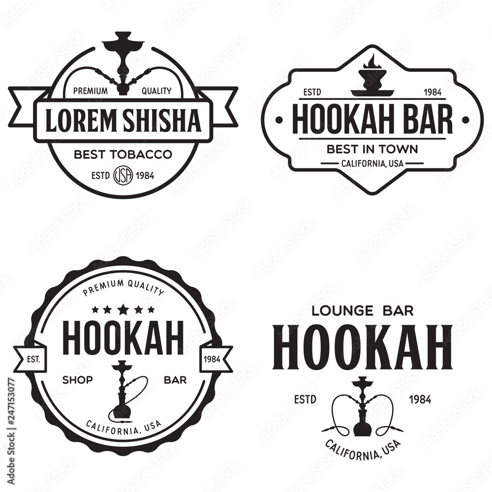 Set of hookah labels, badges and design elements. Hookah club. Shisha ...