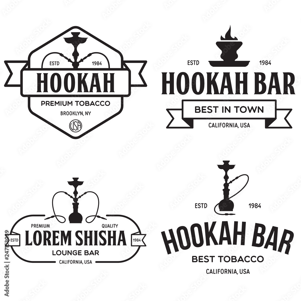Set of hookah labels, badges and design elements. Hookah club. Shisha ...