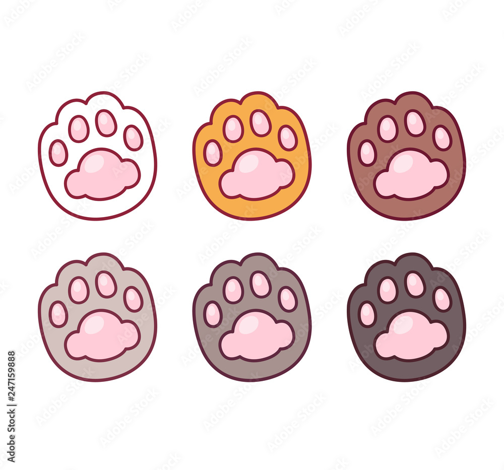 Cartoon cat paw prints set Stock Vector | Adobe Stock