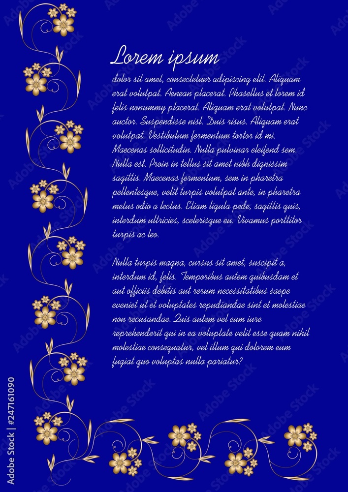 Dark blue background with elegant gold vintage flourish ornament ...