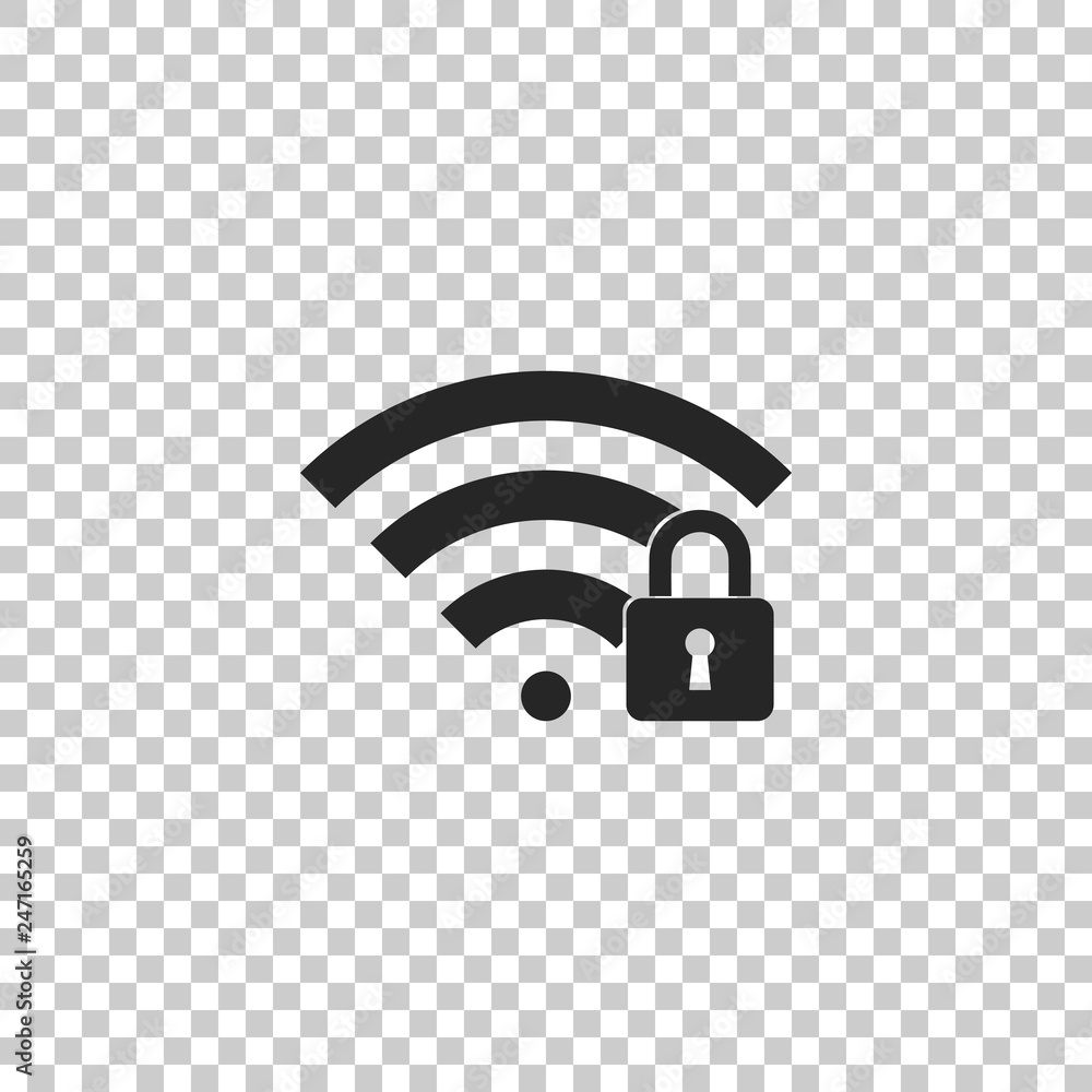 Wifi locked sign icon isolated on transparent background. Password Wi ...
