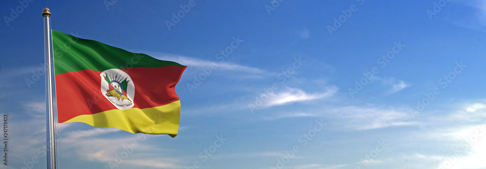 Bandeira do Rio Grande subir acenando para o vento com o céu ao fundo ...