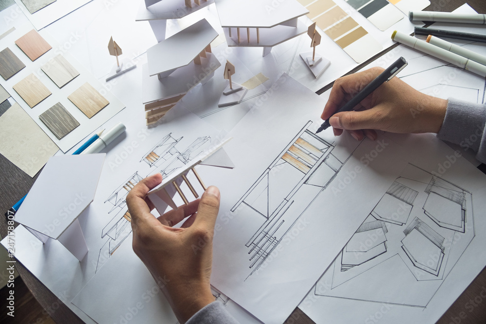 architect design working drawing sketch plans blueprints and making ...