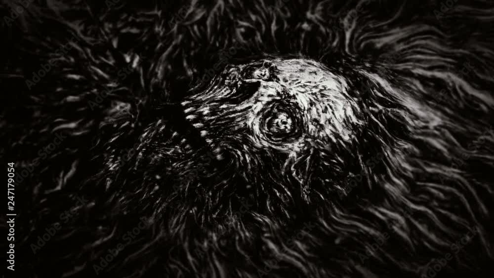 Creepy skull face 2D animation in horror fantasy genre. Zombie head in ...