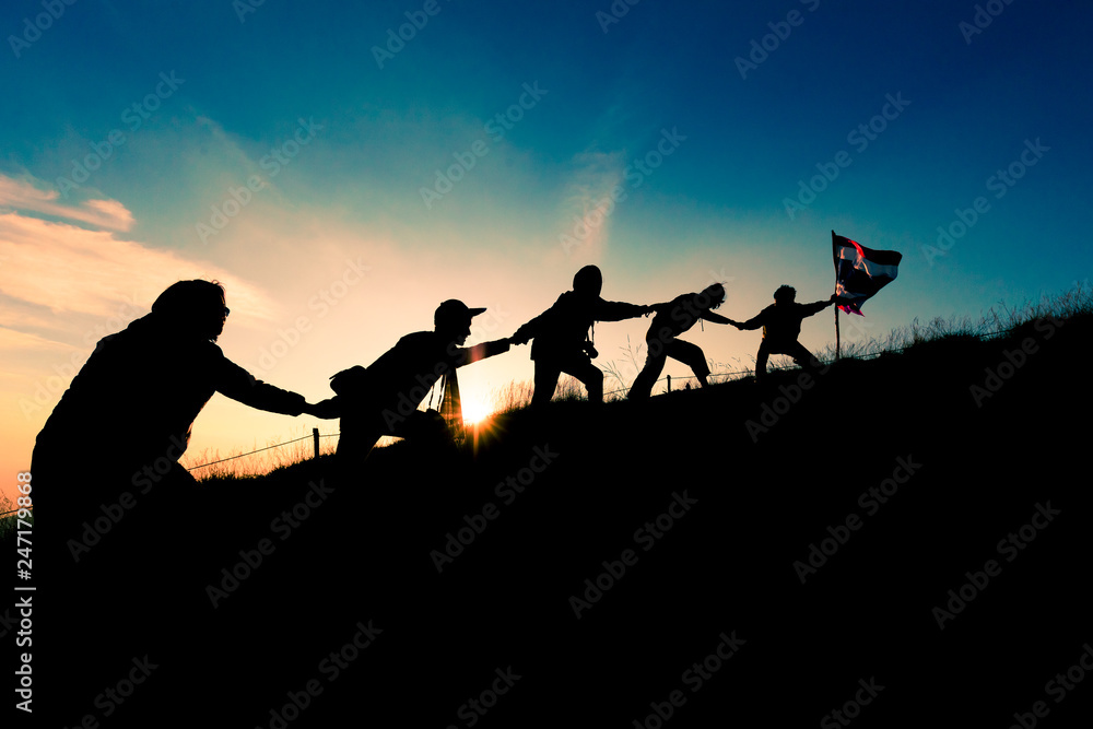 Leader handing Thailand Flag and climbers help A Team to conquer the ...