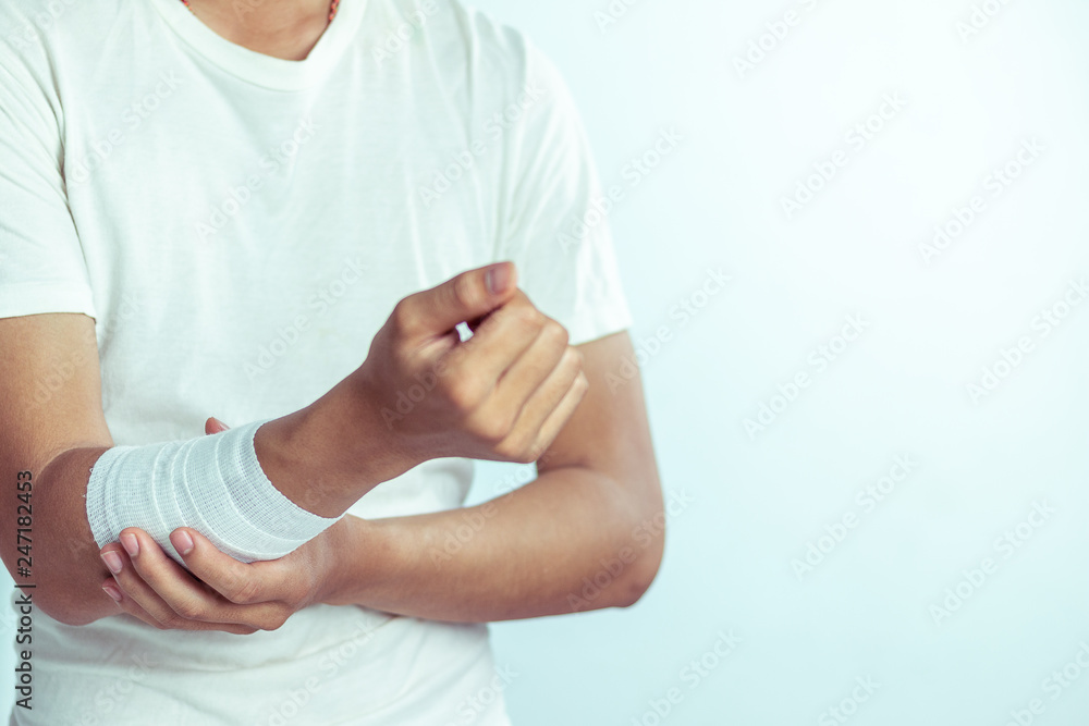 Wounds at the arm,bandages a hand wound pain medicine Stock Photo ...