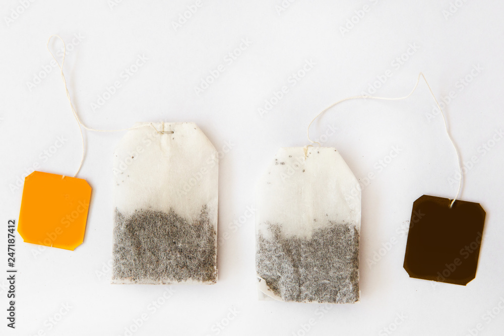 2, two, Tea bag with sticker for mockup with white background Stock ...