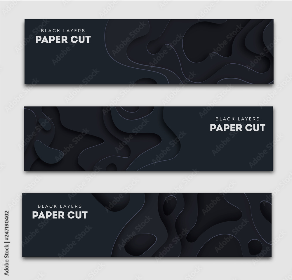 Vecteur Stock Horizontal black banners with 3D abstract background ...