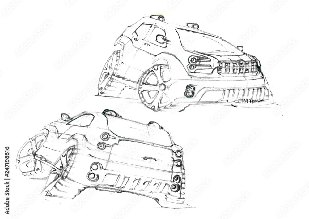 Design sporty exterior car is drawing brush color painting. Vehicle is ...