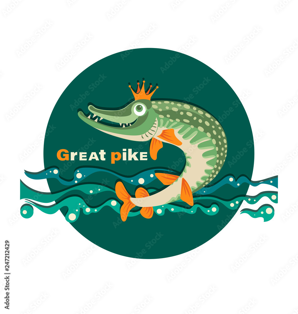 Royal fish. Pike in the crown. The emblem with the inscription. Great ...