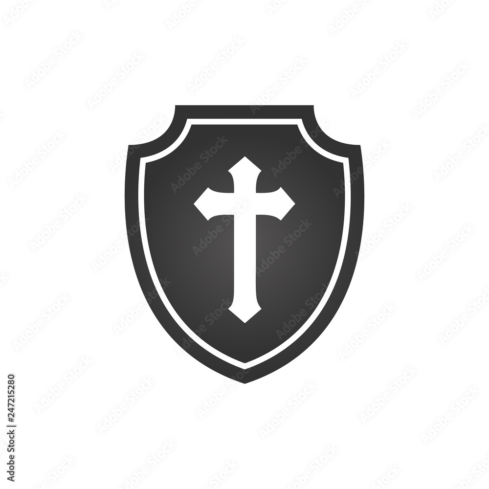 Christian cross and shield of faith. Christian church vector logo ...
