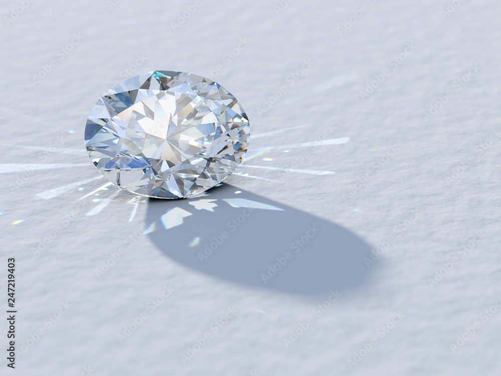 Oval cut diamond with caustics rays, rear light, diagonal shadow on ...