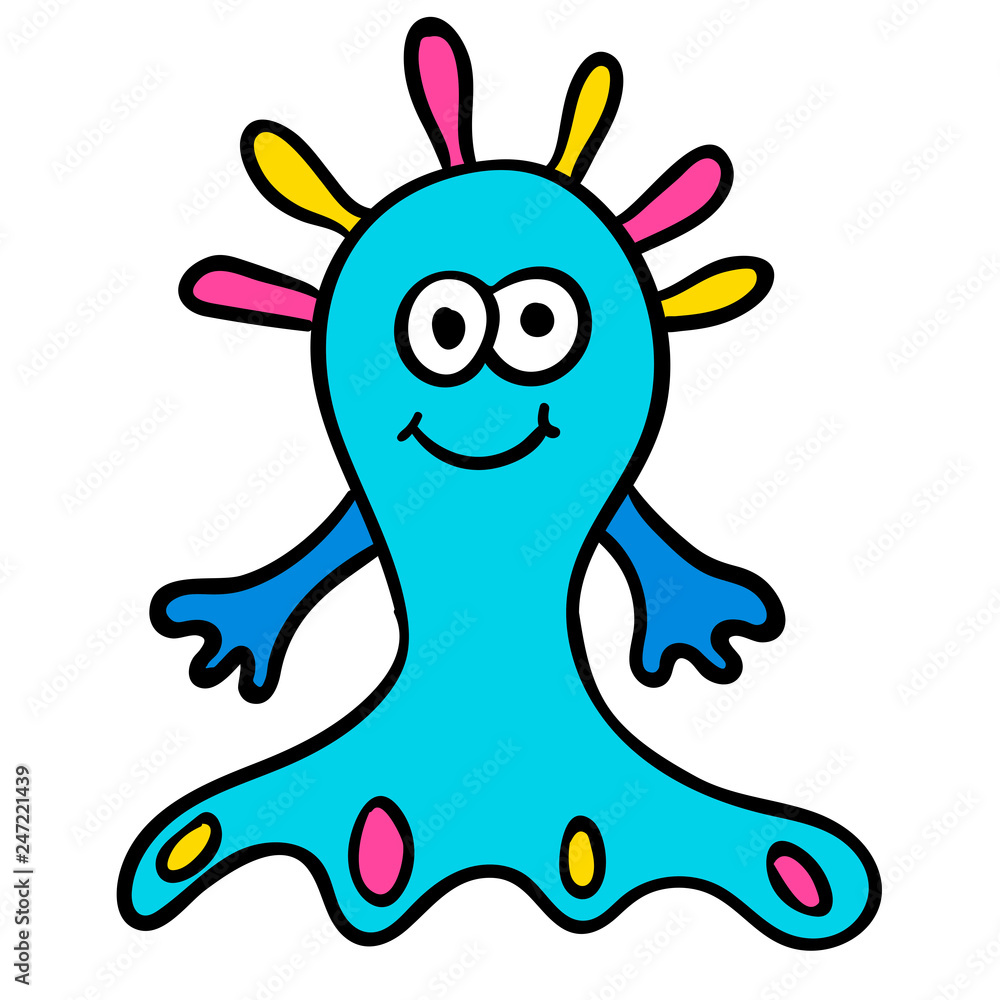 Cartoon doodle linear alien animal isolated on white background. Vector ...