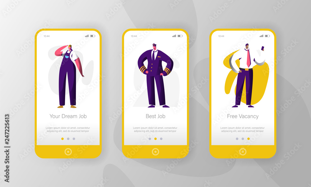 Different Job Profession Vacancy Character Mobile App Page Onboard ...