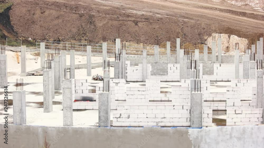 New building site from foamed concrete blocks. Construction of ...