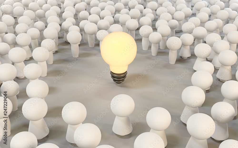 Concept of the emergence of ideas in the community. Light bulb ...