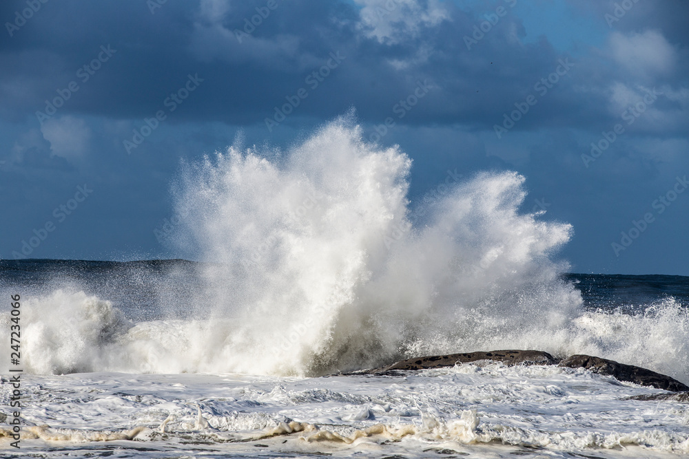 Ondas no mar em dia de tempestade em Portugal. Stock Photo | Adobe Stock
