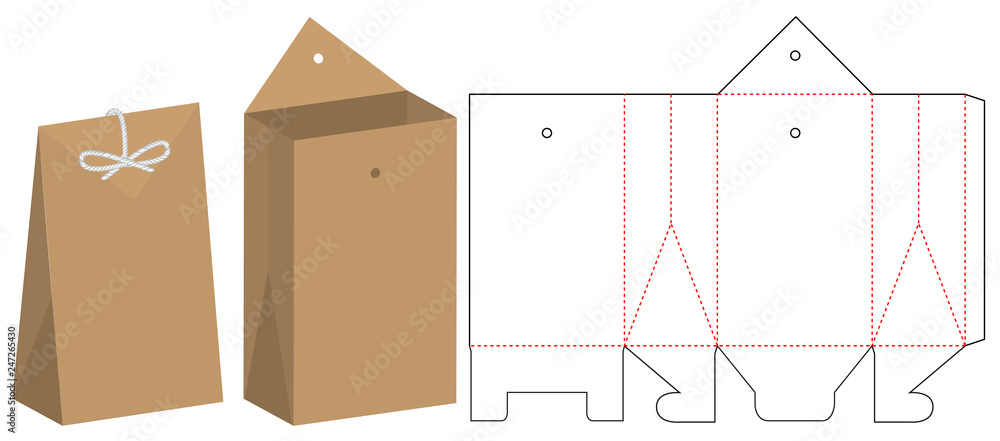 Paper Bag packaging die cut template design. 3d mock-up Stock Vector ...