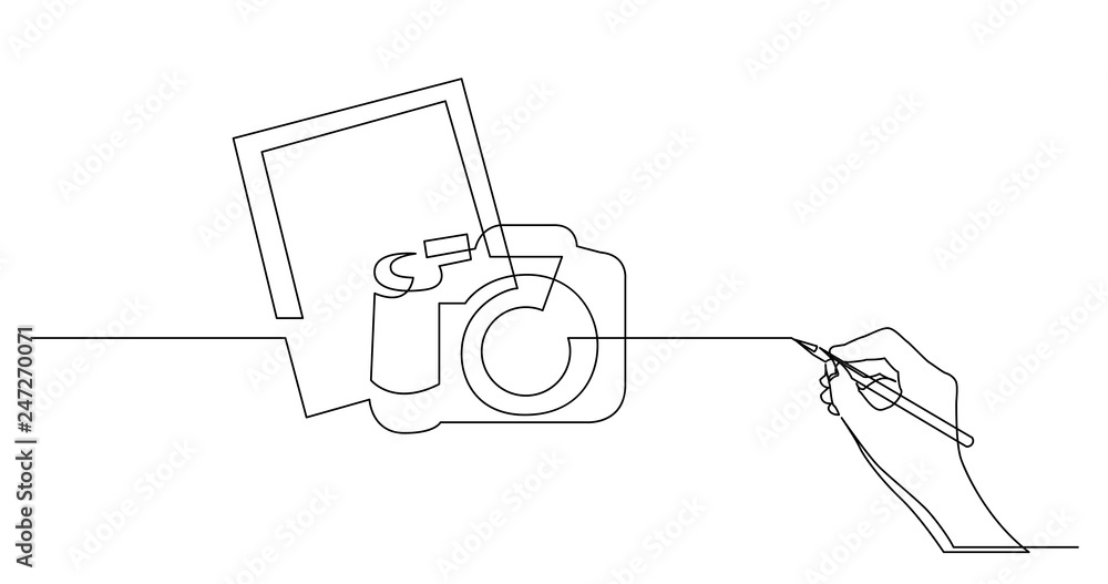 hand drawing business concept sketch of photo camera and pictures Stock ...