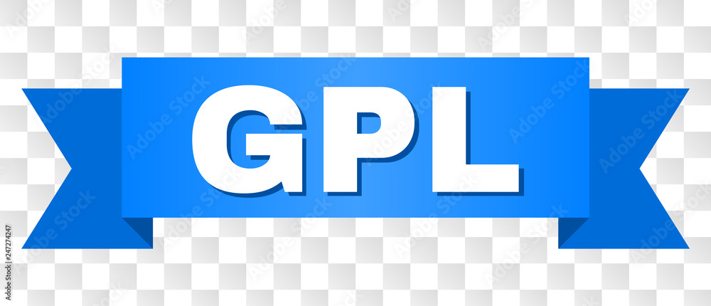 GPL text on a ribbon. Designed with white caption and blue stripe ...