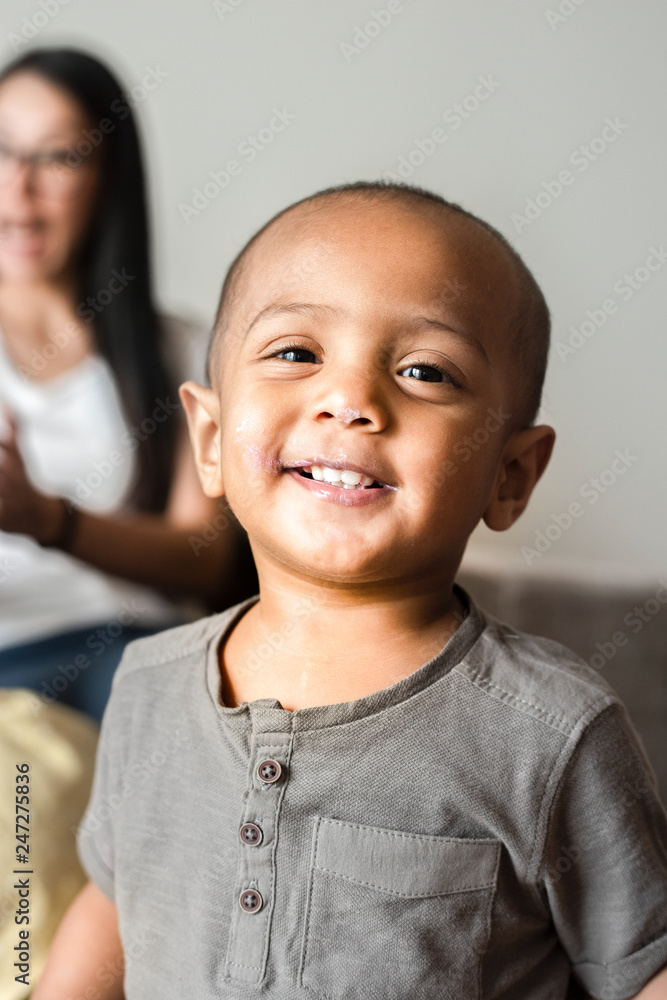Little boy with bald head smiling portrait Stock Photo | Adobe Stock