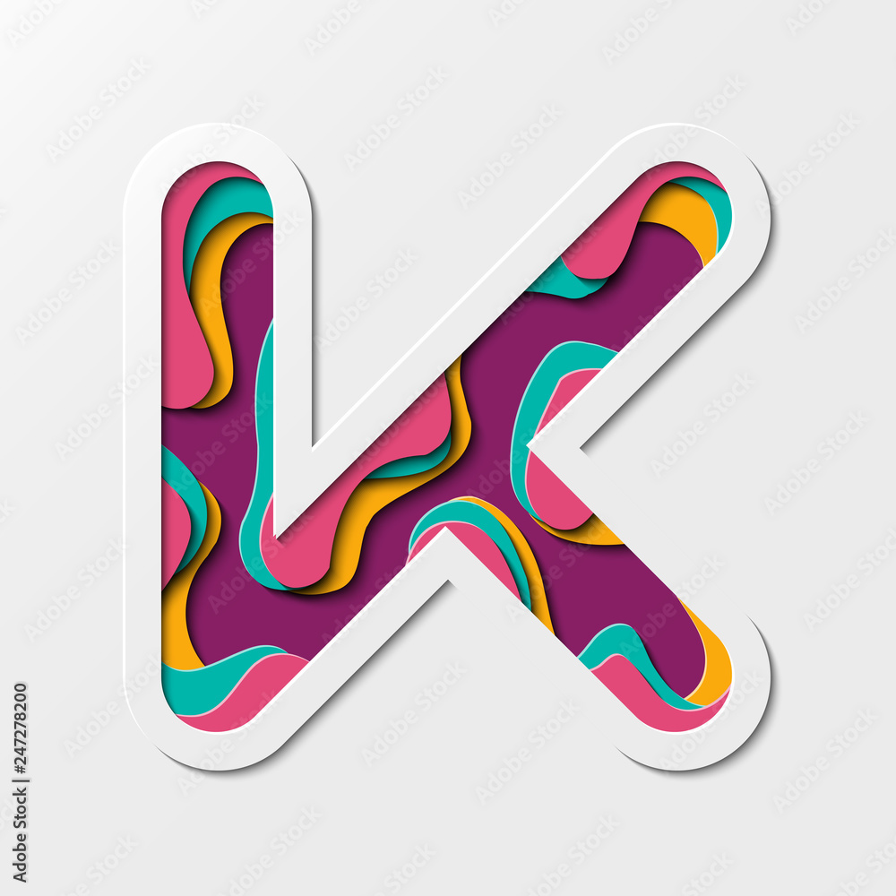 Paper cut letter K Symbol. Realistic 3D multi layers paper cut effect ...