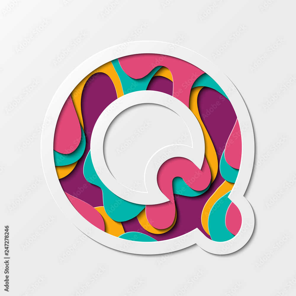 Paper cut letter Q Symbol. Realistic 3D multi layers paper cut effect ...
