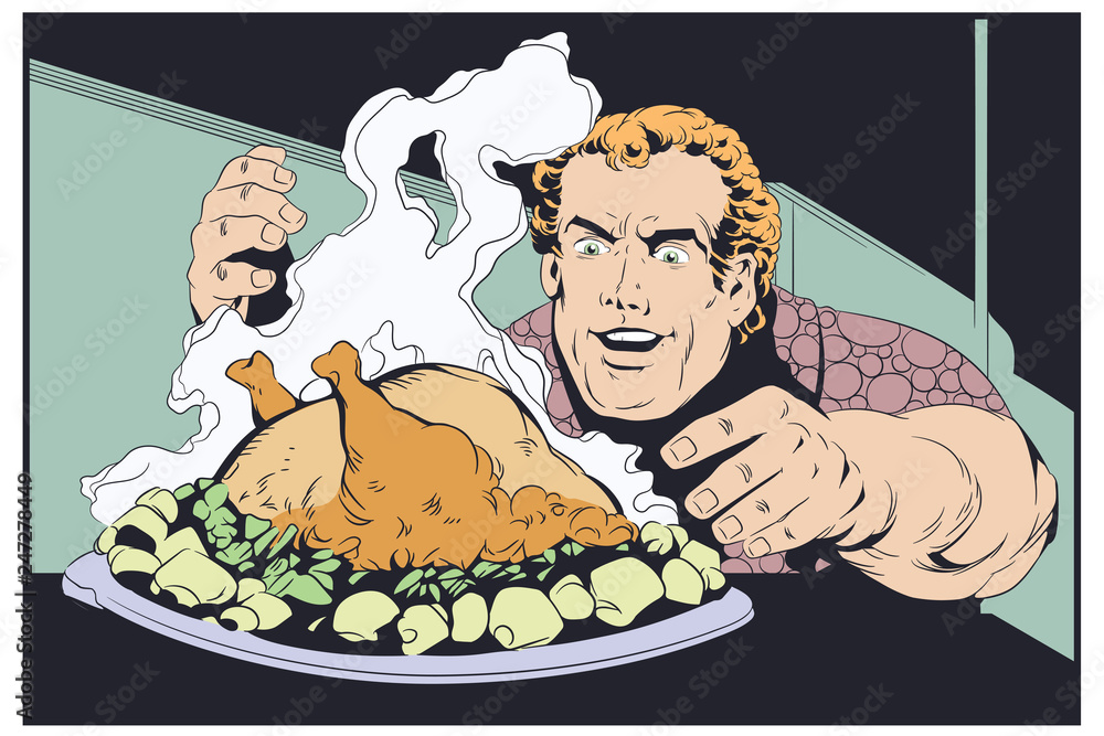 Fat Guy Eating Chicken