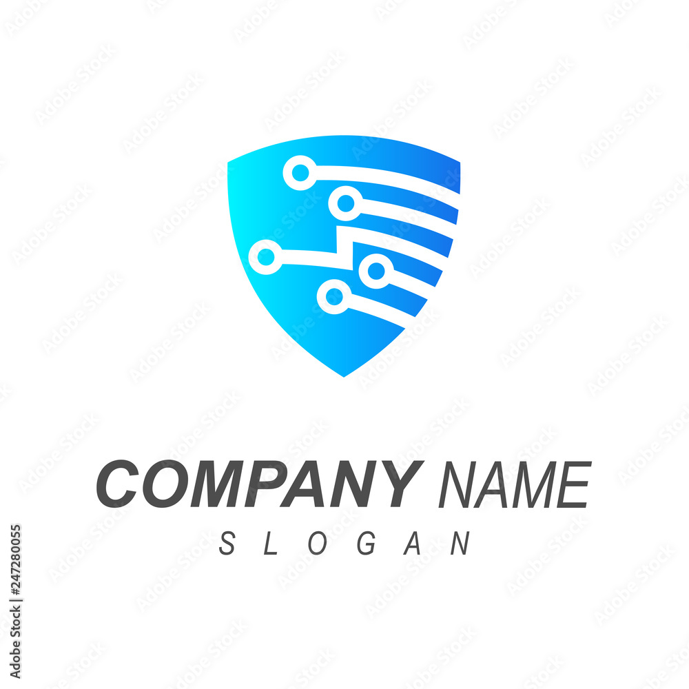 safety technology logo, shield and electronic circuit symbol Stock ...