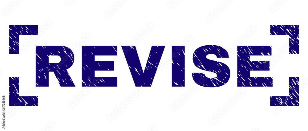 REVISE text seal print with corroded effect. Text label is placed ...